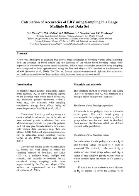 Pdf Calculation Of Accuracies Of Ebv Using Sampling In A Large Multiple Breed Data Set