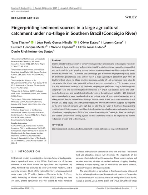 Pdf Fingerprinting Sediment Sources In A Large Agricultural Catchment Under No Tillage In