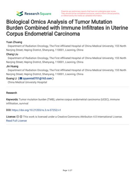 Pdf Biological Omics Analysis Of Tumor Mutation Burden Combined With Immune Infiltrates In