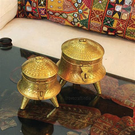 Traditional Hand Etched Brass Storage Box Trove Craft India