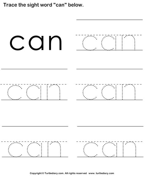 Kindergarten Sight Words Trace Worksheets Printable