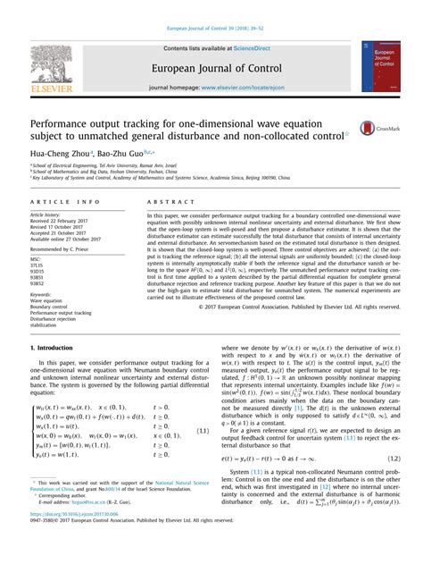 Pdf Performance Output Tracking For One Dimensional Wave Equation Subject To Unmatched General