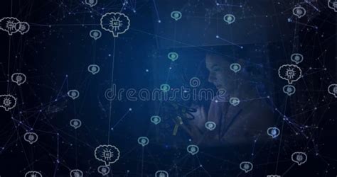 Animation Of Brains With Ai Motherboards Over Caucasian Female