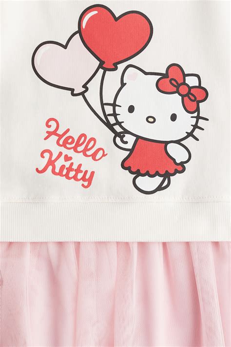 Light Pinkhello Kitty Printed Sweatshirt Dress With Tulle Skirt For