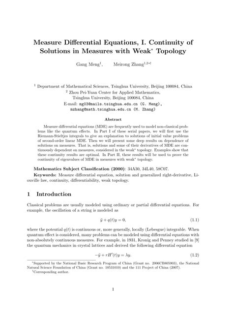 Pdf Measure Differential Equations I Continuity Of Solutions In Measures With Weak∗ Topology
