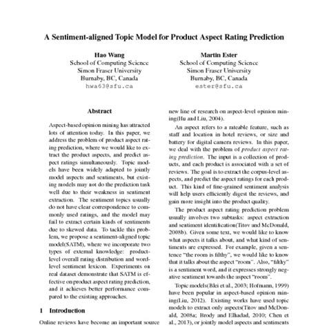 A Sentiment Aligned Topic Model For Product Aspect Rating Prediction Acl Anthology
