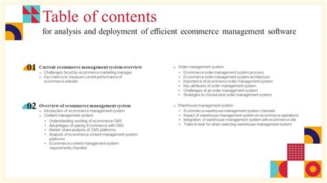 Table Of Contents For Analysis And Deployment Of Efficient Ecommerce