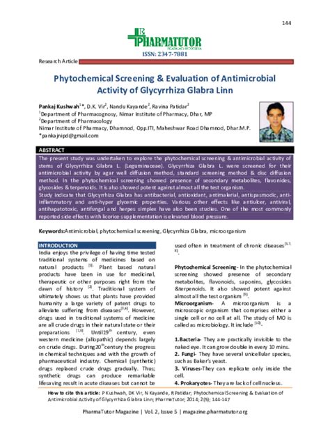 Pdf Phytochemical Screening And Evaluation Of Antimicrobial Activity Of