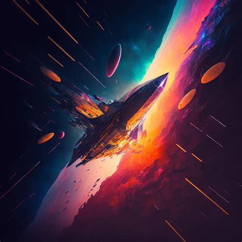 Premium Ai Image Generative Ai Spaceship Flying Outer Space Space Exploration Adventure Mission