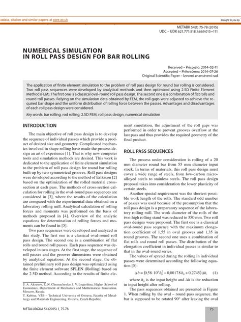Numerical Simulation In Roll Pass Design For Bar Rolling Download Free Pdf Finite Element