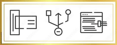 Cyber Crimes Outline Icons Set Linear Icons Sheet Included Card Reader Universal Serial Usb