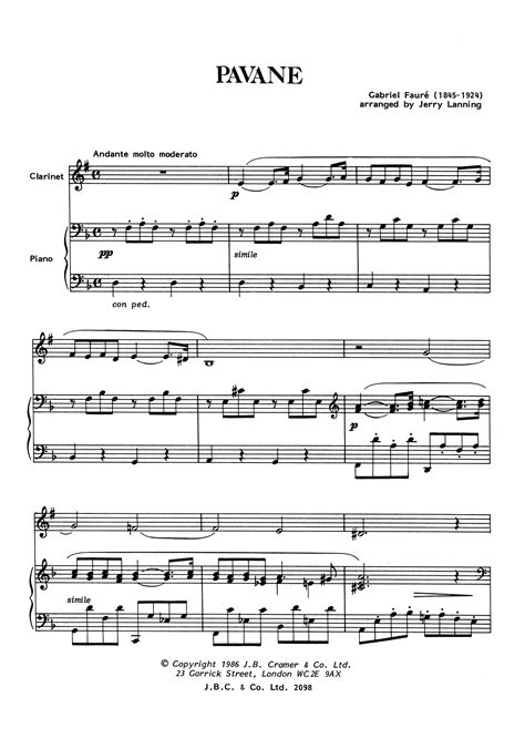 Fauré Pavane In F Sharp Minor Op 50 For Clarinet And Piano Camco