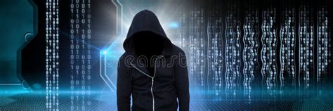Anonymous Hacker With Computer Code Binary Interface Stock Image
