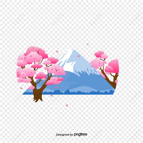파란색과 분홍색 배경 그림 바람 후지산과 벚꽃 자유형 벡터 요소 벚꽃 일러스트아름다운 Png 일러스트 무료 다운로드 Lovepik