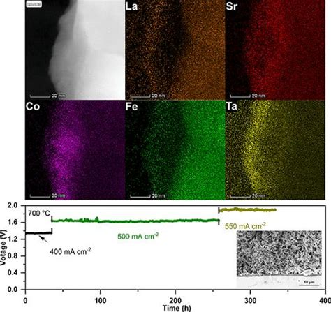 固体氧化物电解槽srco09ta01o3 δla06sr04co02fe08o3 δ氧电极的增强析氧速率和抗界面分层性能acs