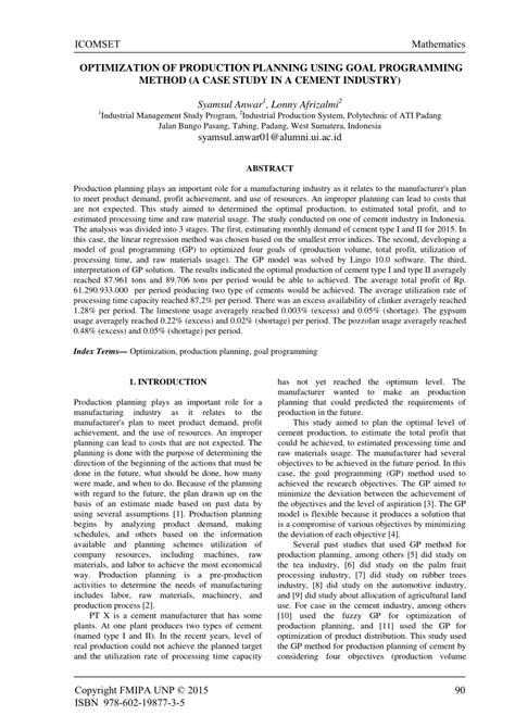 Pdf Optimization Of Production Planning Using Goal Programming Method