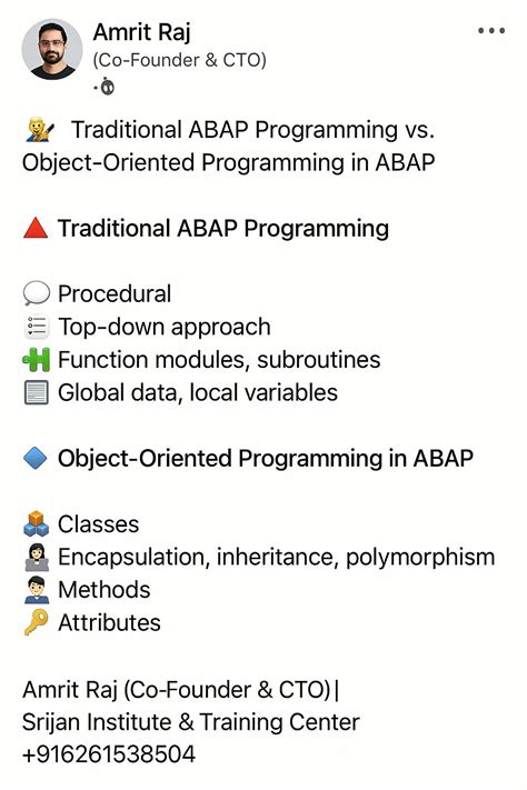 Sap Abap Sapabap Objectorientedprogramming Traditionalabap Srijan Institute And Training