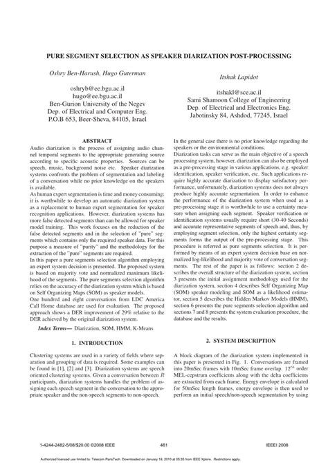 Pdf Pure Segment Selection As Speaker Diarization Post Processing