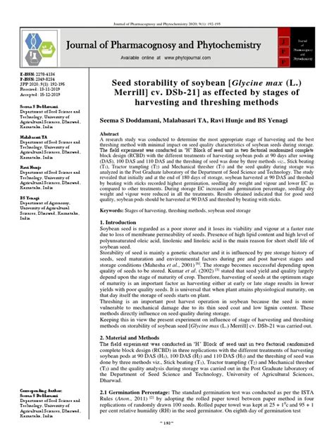 Journal Of Pharmacognosy And Phytochemistry 2020 Pdf Seed Soybean