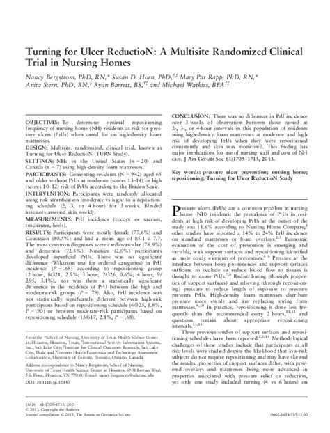 Pdf Turning For Ulcer Reduction A Multisite Randomized Clinical