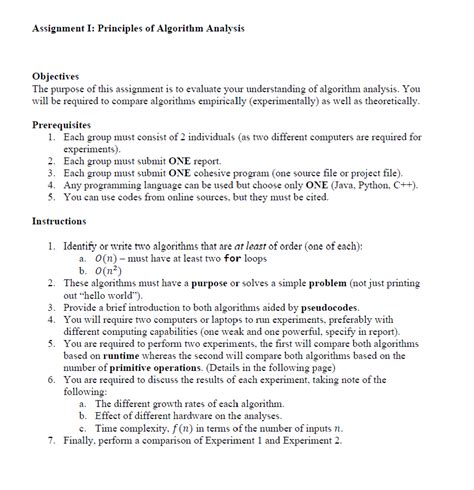Solved Assignment I Principles Of Algorithm Analysis Chegg
