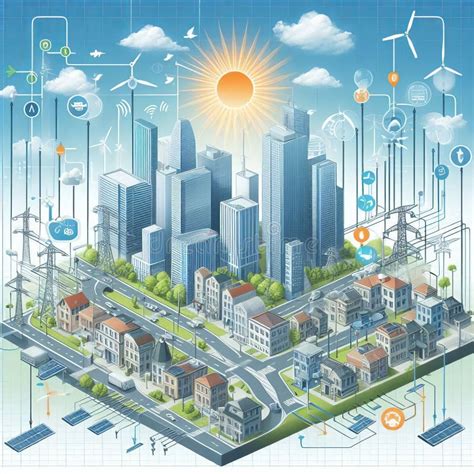 Renewable Energy Grid Integration With Power Flow Diagram Illust Stock Illustration