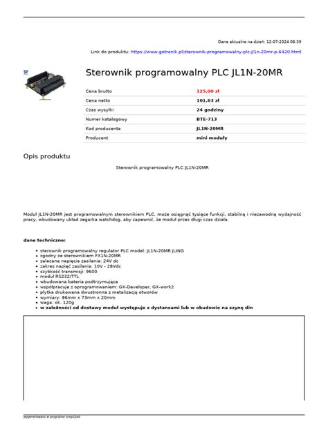 Sterownik Programowalny Plc Jl1n 20mr Pdf Programmable Logic