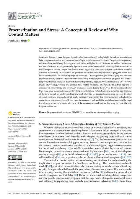 Pdf Procrastination And Stress A Conceptual Review Of Why Context Matters