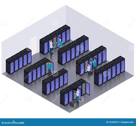 Isometric Datacenter Hosting Servers Room Concept Stock Vector Illustration Of Engineer