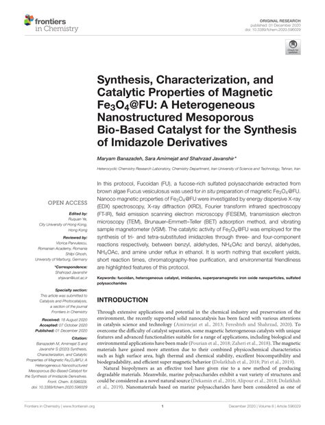 Pdf Synthesis Characterization And Catalytic Properties Of Magnetic Fe3o4 Fu A