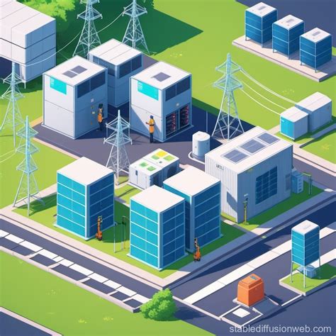 Isometric Data Center Layout With Generators Power Lines And Substation Stable Diffusion Online