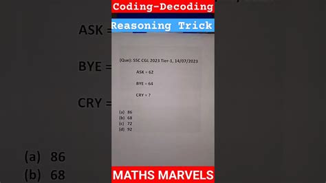 Coding Decoding Reasoning Trick Reasoning Classes Reasoning Ssc Cgl Questions Shorts Ssc