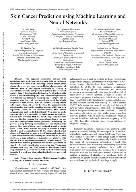 PDF Skin Cancer Prediction Using Machine Learning And Neural Networks