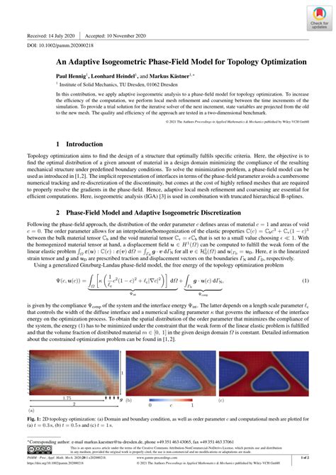 Pdf An Adaptive Isogeometric Phase‐field Model For Topology Optimization