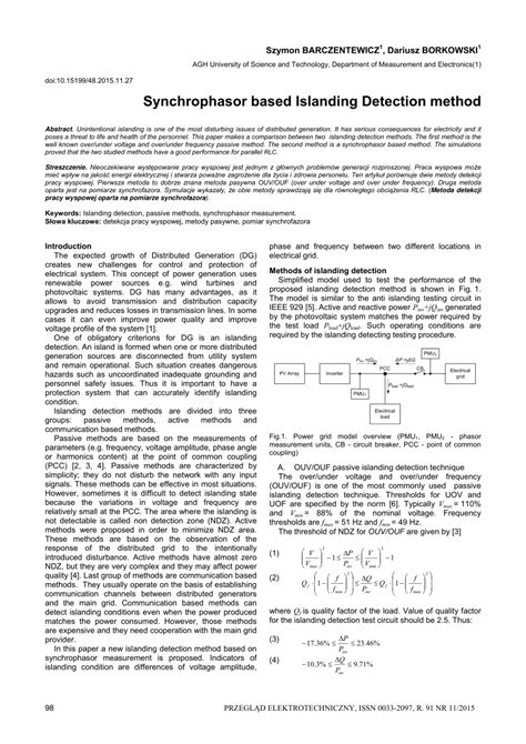 Pdf Synchrophasor Based Islanding Detection Method