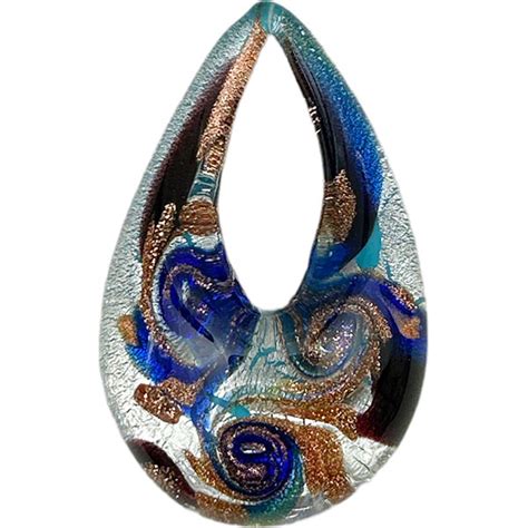 Authentic Murano Glass Lampwork Teardrop Silver And Aqua Cobalt With