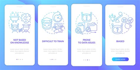 Drawbacks Of Machine Learning Blue Gradient Onboarding Mobile App Screen Walkthrough 4 Steps