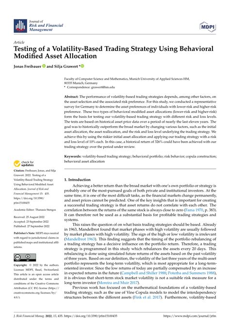 Pdf Testing Of A Volatility Based Trading Strategy Using Behavioral Modified Asset Allocation