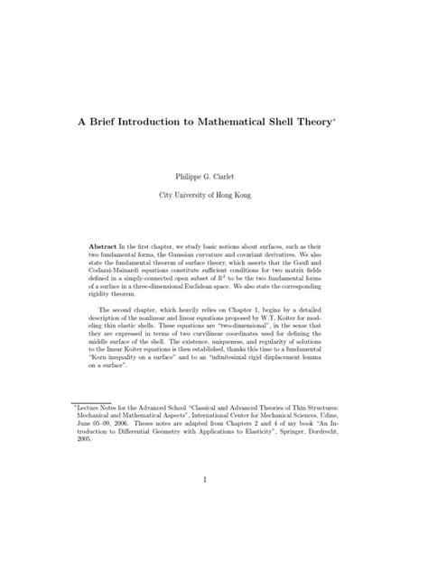 Pdf Ciarleta Brief Introduction To Mathematical Shell Theory