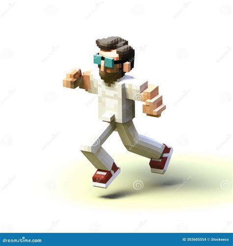 Realistic 3d Minecraft Character Running In Hyper Detailed Style Stock