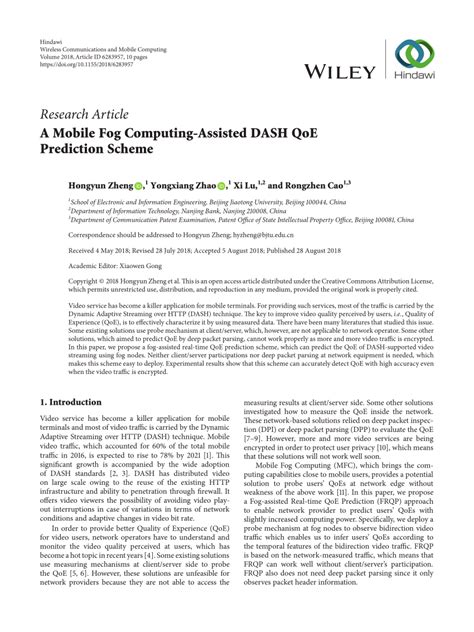 Pdf A Mobile Fog Computing Assisted Dash Qoe Prediction Scheme