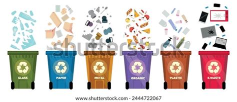 Different Types Garbage Falling Into Containers Stock Vector Royalty