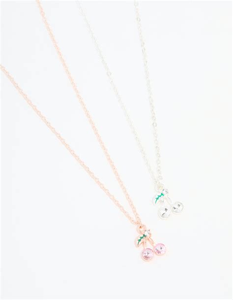 Mixed Metals Cherry Diamante Necklaces 2 Pack Lovisa