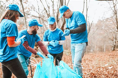 숲 청소 후 쓰레기 봉투를 가지고 자원 봉사자를 설명하는 남성 팀 리더 따기에 대한 스톡 사진 및 기타 이미지 따기 삼림 숲 Istock