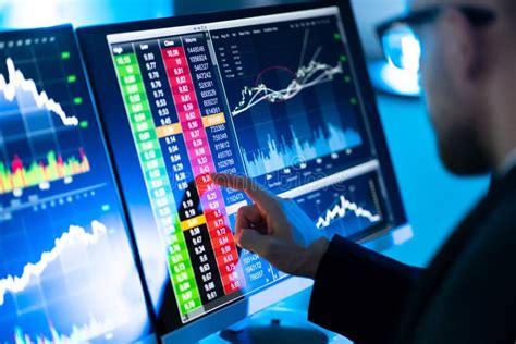 Stock Trader Man Using Multiple Computers Stock Image Image Of Market