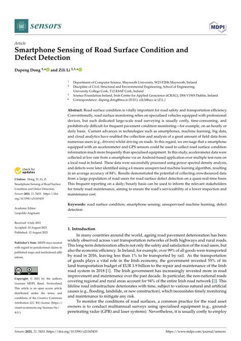 Pdf Smartphone Sensing Of Road Surface Condition And Defect Detection
