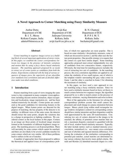 Pdf A Novel Approach To Corner Matching Using Fuzzy Similarity Measure
