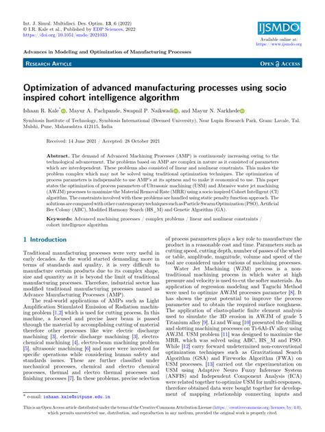 Pdf Optimization Of Advanced Manufacturing Processes Using Socio Inspired Cohort Intelligence