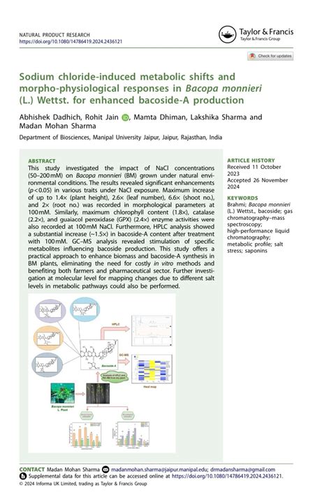 Abhishek Dadhich On Linkedin I Am Pleased To Share Our Latest Publication In Natural Product