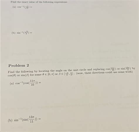 Solved Find The Exact Value Of The Following